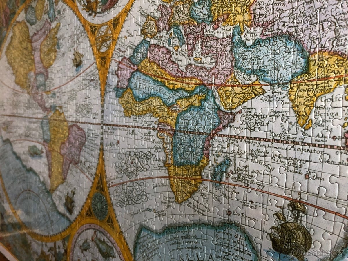 Puzzle stará historická mapa světa + kliprám sklo - Žďár nad Sázavou ...