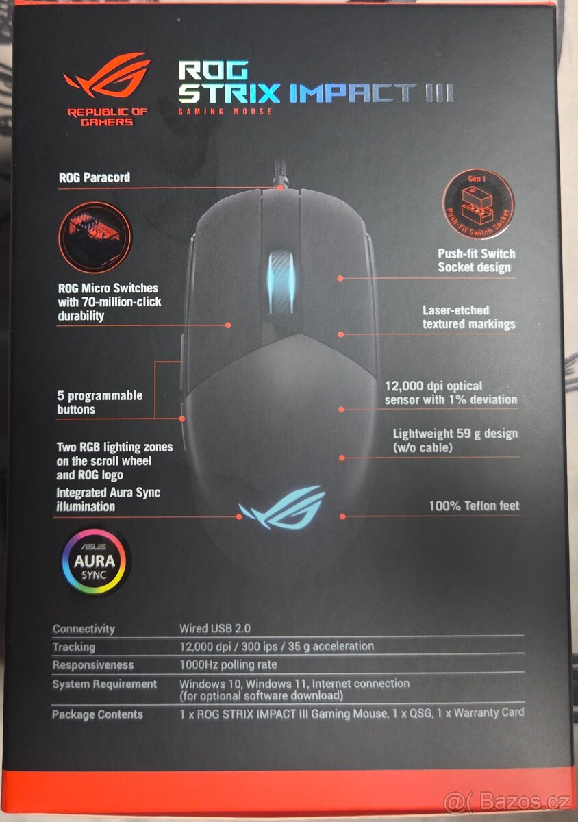 ASUS ROG Strix Impact III, Herní myš,RGB,PC,USB - Pardubice | Bazoš.cz